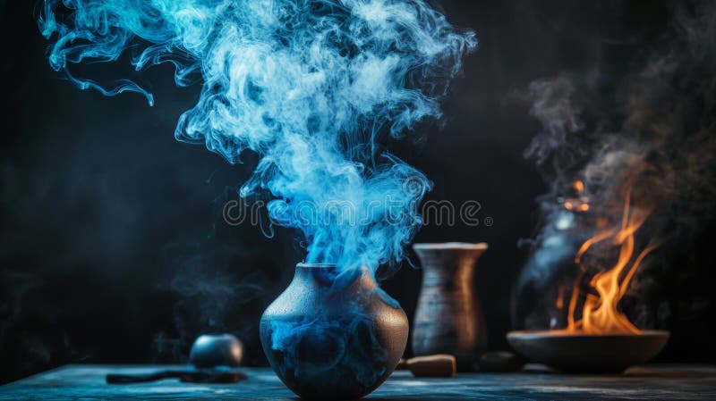 Artistic Shot of a Ceramic Pot with Swirling Blue Smoke Stock Photo ...