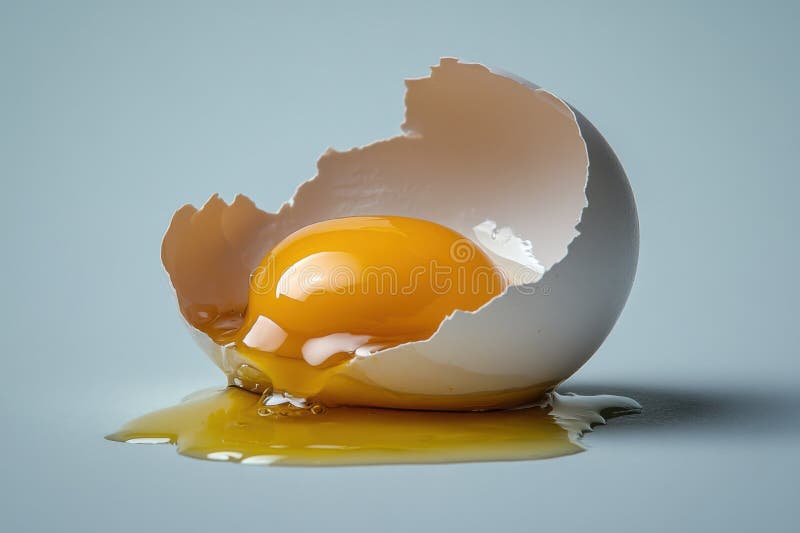 Artistic Shot of a Cracked Chicken Egg with a Vibrant Yolk Spilling ...