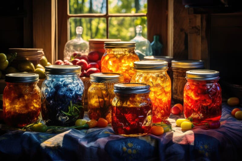 Artistic Shot of Light Shining through Colorful Preserves Stock ...