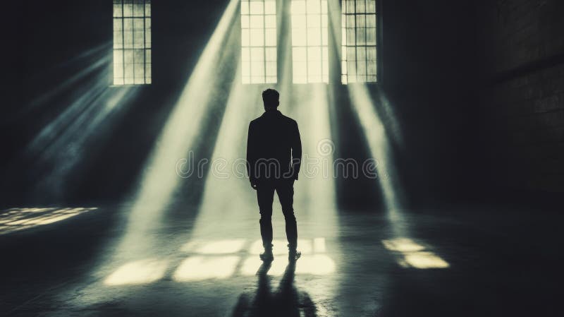 Artistic Silhouette of Man in Bright Light, Casting Dramatic Shadow for ...