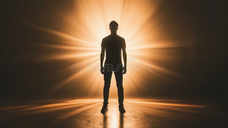 Artistic Silhouette of Man in Bright Light, Casting Dramatic Shadow for ...