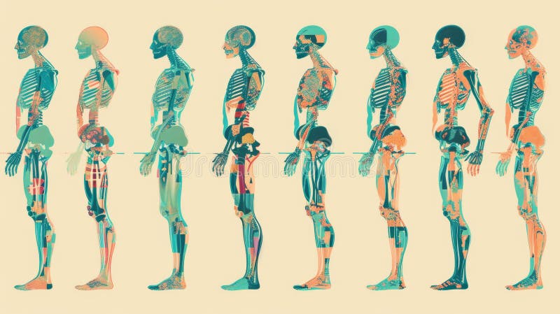 Artistic Skeleton Sequence in Vibrant Medical Visualization Stock Image ...