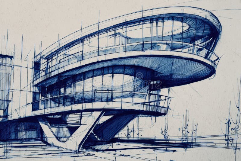 Futuristic Architectural Sketch Showcasing Sleek Lines and Innovative ...