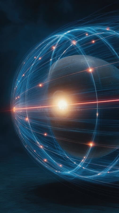 Artistic Solar System Representation Resembling an Atom with Orbiting ...
