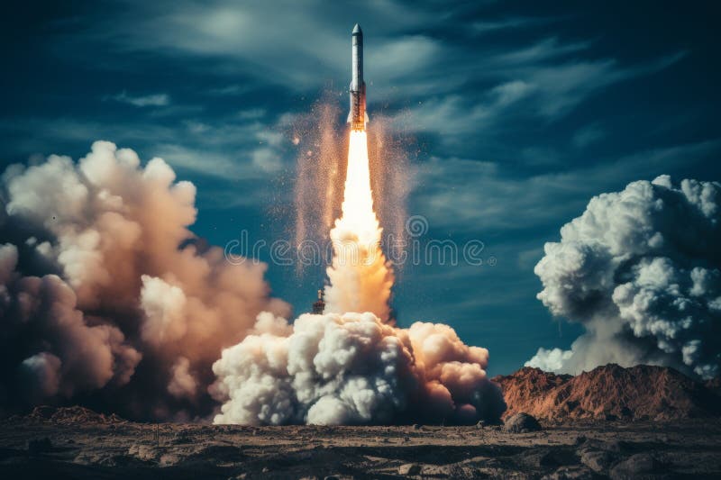 Artistic Spaceship Launch Illustration with Gradient Shadow, Spacecraft ...