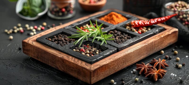 Artistic Spice Palette Array of Various Spices in Small Bowls for ...