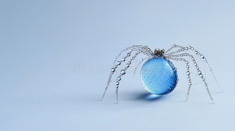 Creative Spider Sculpture Made of Raindrops and Wire on a Light Blue ...
