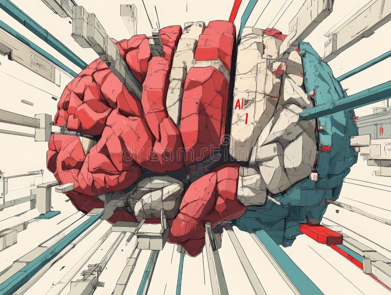 Artistic Split Brain Illustration Vibrant Colors Symbolizing Cognitive ...