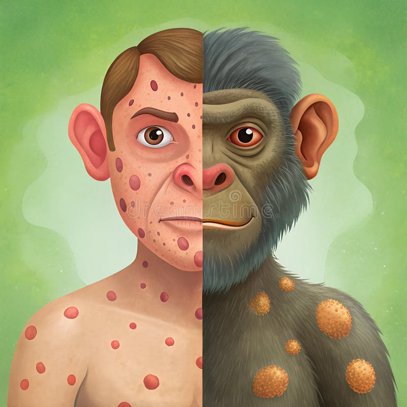 Split Image Showing Human and Monkey Faces with Monkeypox Rash Stock ...