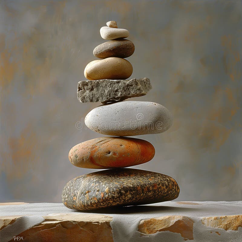 An Artistic Stack of Smooth River Rocks in a Zen Formation, Set Against ...