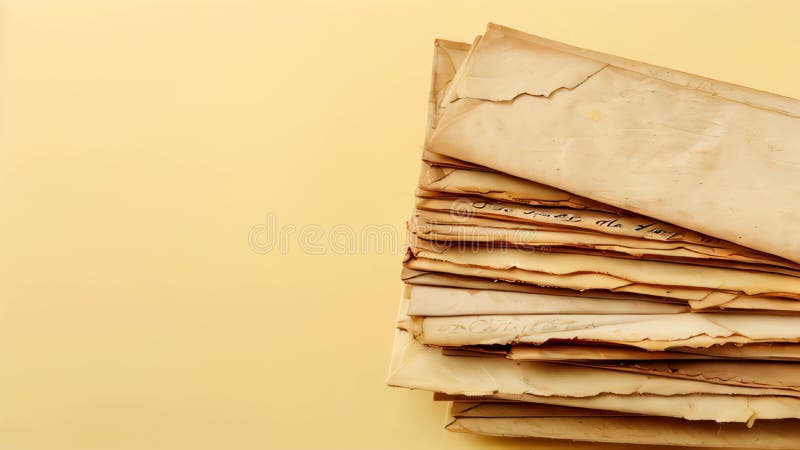 Artistic Stack of Vintage Letters on a Pale Yellow Background with ...
