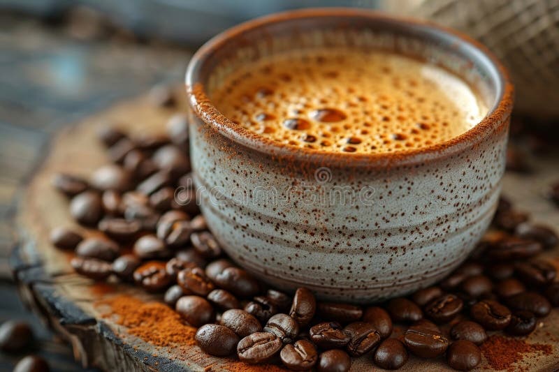 Artistic Still Life of Coffee a Cup Surrounded by Scattered Beans and ...