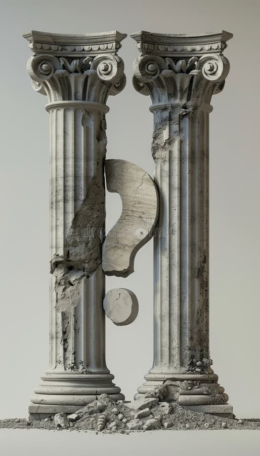 Artistic Stone Question Mark Shattering Classical Columns, Highlighting ...
