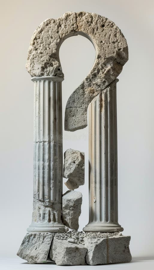 Artistic Stone Question Mark Shattering Classical Columns, Highlighting ...