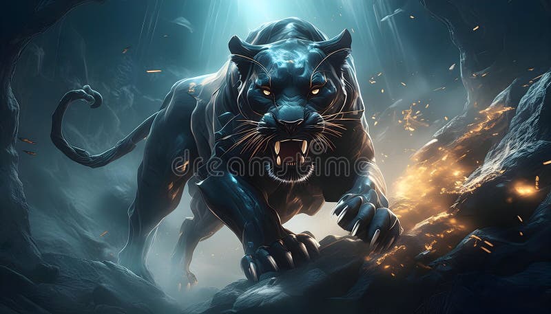 Artistic Strange Magic Black Panther Fighting on Digital Art Concept ...