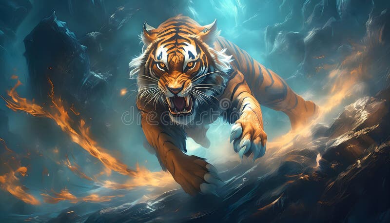 Strange Magic Tiger Fighting on Digital Art Concept, Generative AI ...