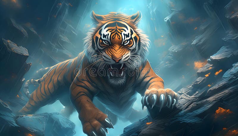 Strange Magic Tiger Fighting on Digital Art Concept, Generative AI ...