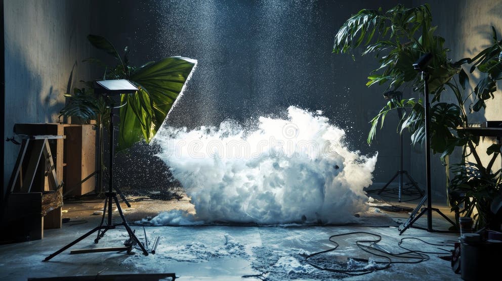 Artistic Studio with Lighting and a Dramatic Cloud of Powder Stock ...