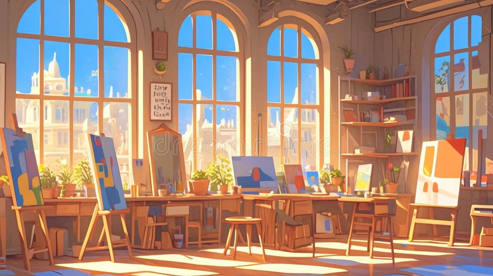 Artistic Studio with Window View Illustration Stock Illustration ...