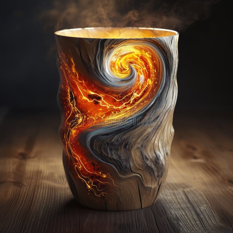 Artistic Swirling Fire and Wood Pattern on a Modern Vase Stock ...