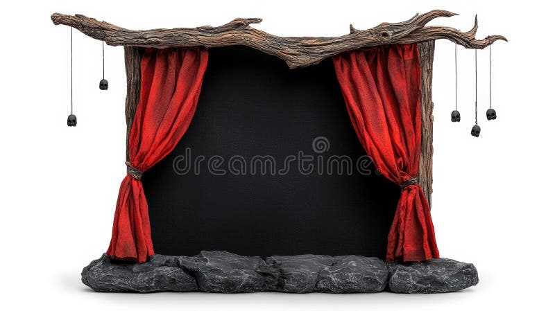 Artistic Theater Stage with Red Drapes and Rustic Wooden Frame Stock ...