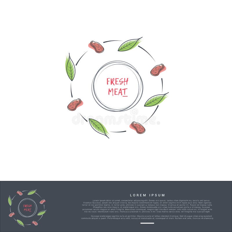Artistic Thin Line Logo Circle Pattern of Meat Steak Stock Vector ...