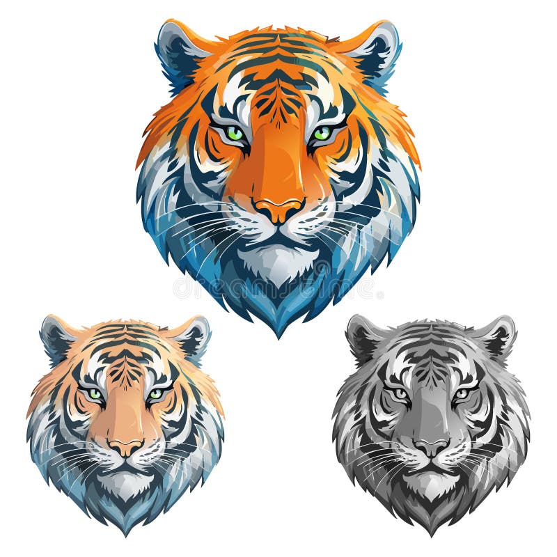 Artistic Tiger Portraits, Graphic Wildlife Illustration with Striking ...