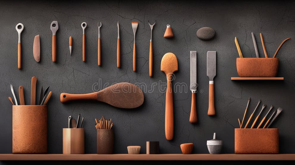 Artistic Tool Display on a Textured Background Stock Illustration ...