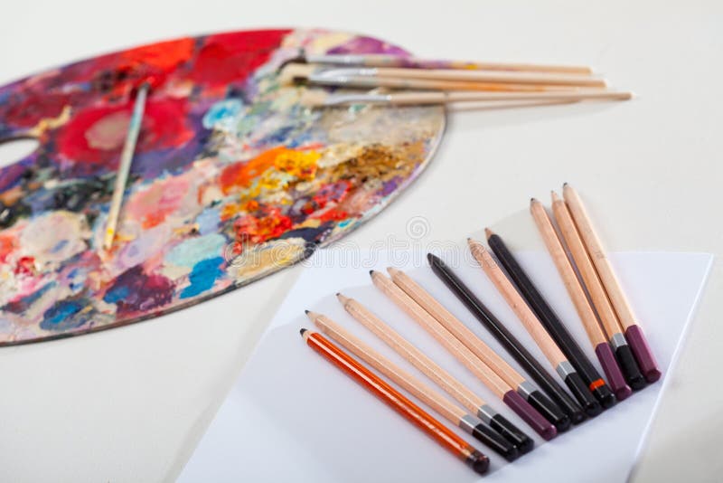 Artistic Tools and Painting Palette Stock Photo - Image of palette ...