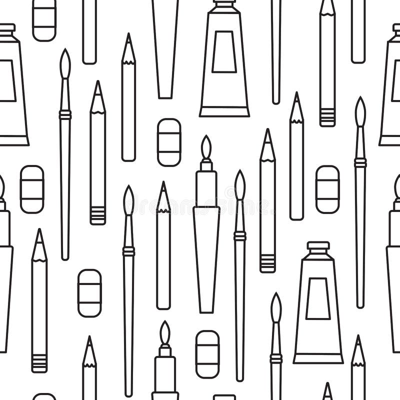 Artistic Tools Seamless Vector Pattern Stock Vector - Illustration of ...