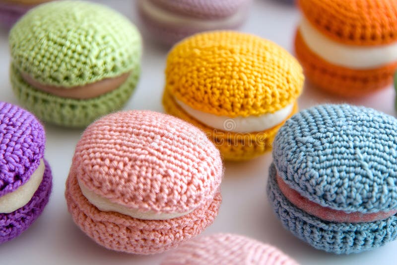 Artistic Treats: Realistic Knitted Macarons Display Stock Image - Image ...