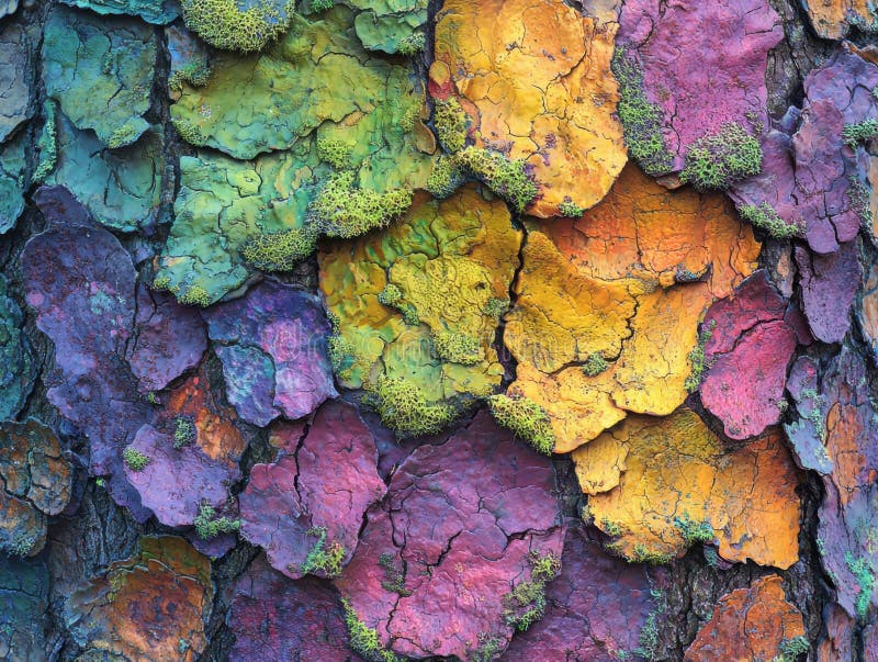 Artistic Tree Bark Adorned with Colorful Paint Creating a Unique and ...