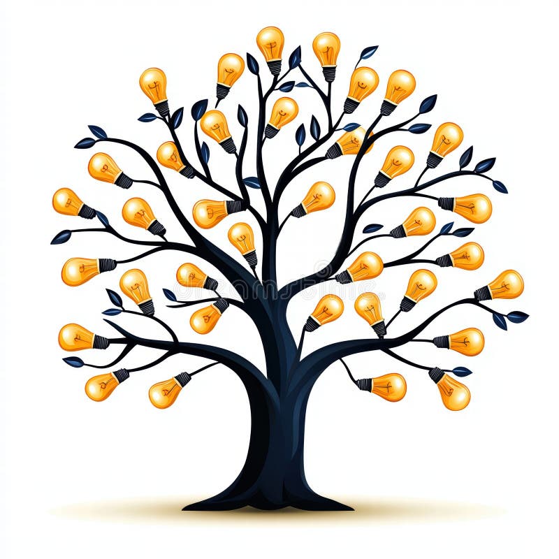 Artistic Tree Design with Light Bulbs Symbolizing Creativity and ...