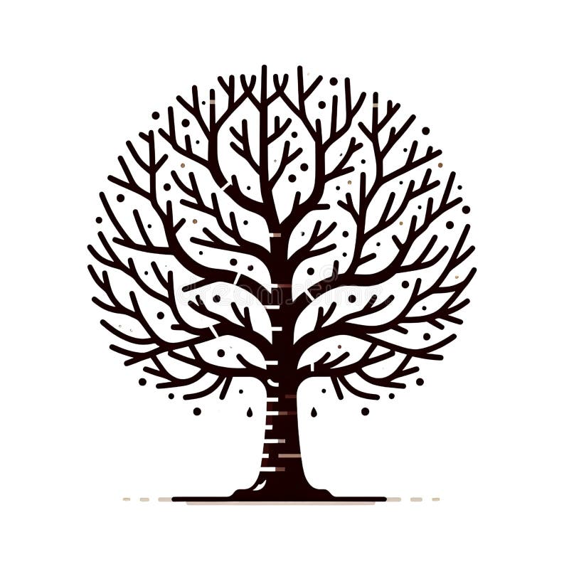 Artistic Tree Illustration with Symmetrical Branches and Dotted Accents ...