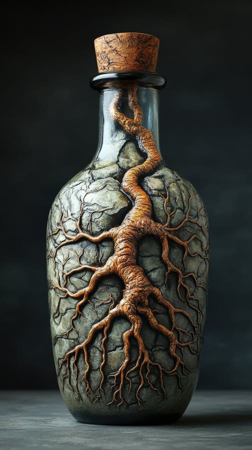 Artistic Tree Root Design Embedded on a Glass Bottle Stock Photo ...