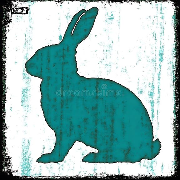 Artistic Turquoise Rabbit Silhouette on a Textured White Backdrop with ...