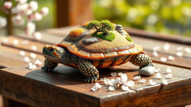Artistic Turtle Sculpture with Mini Landscape Stock Image - Image of ...