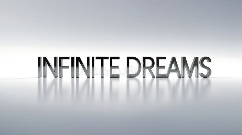 Artistic Typography of Infinite Dreams on a Reflective Surface Stock ...