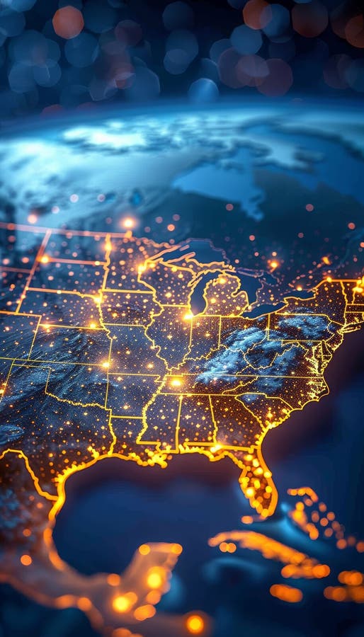 Artistic Us Map with Bright Lights Showcasing Economic Activity and ...