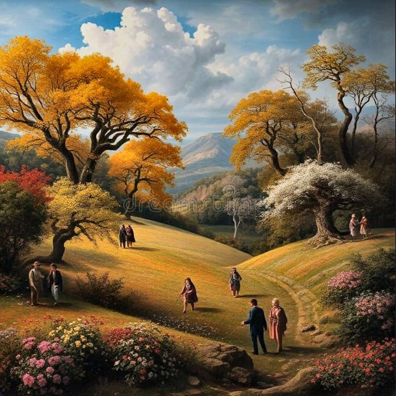 Artistic valley scene stock illustration. Illustration of countryside ...