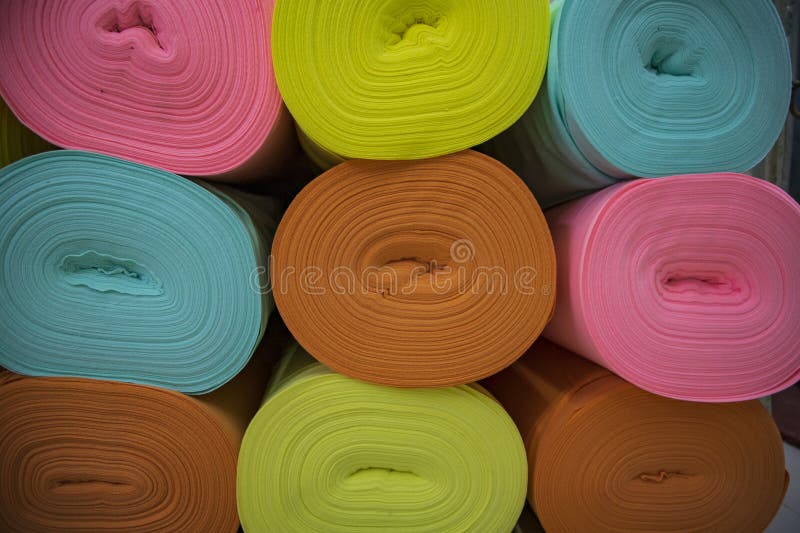 Artistic Variety of Shade Tone Colors Textile Fabrics Rolls Stacked ...