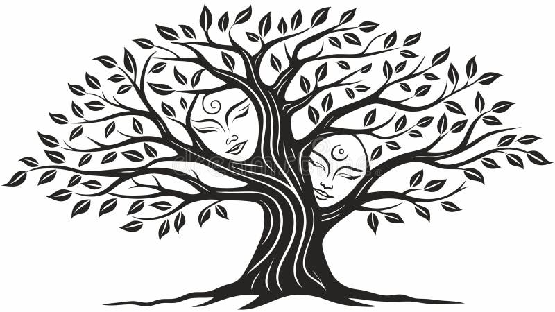 Ancient Twisted Tree, Roots and Branches Vector Graphic, Vector Design ...