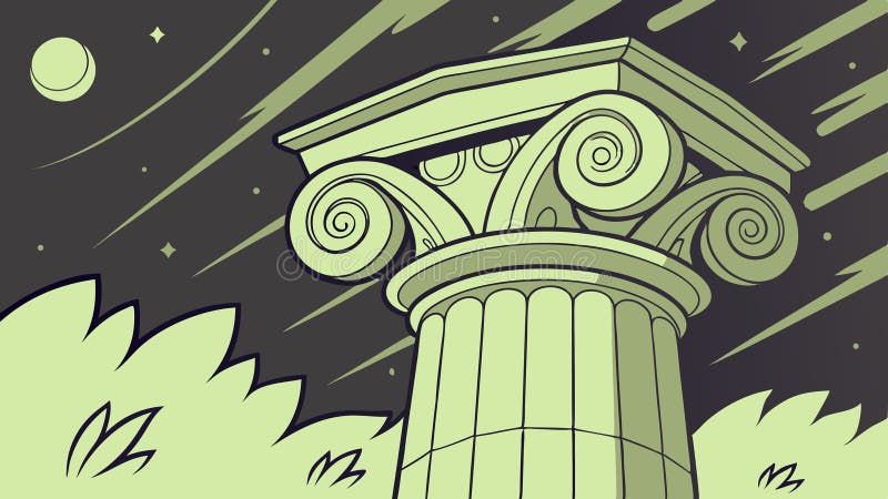 Mythic Pillar Ancient Column with Abstract Nature, Flat Art, Vector ...