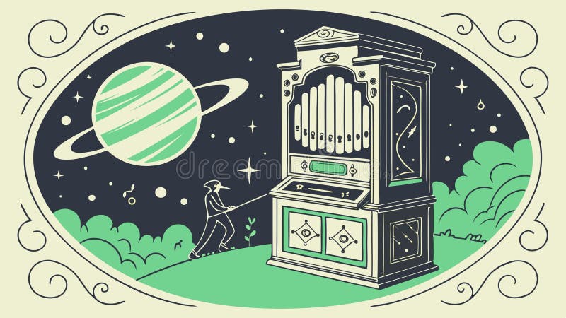 Cosmic Symphony Pipe Organ in Starry Oval, Flat Art, Vector Design ...