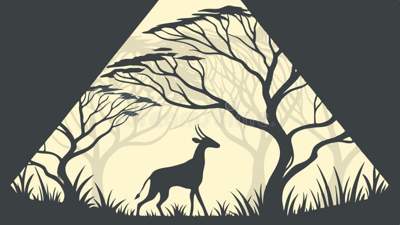 Stag Silhouette in Triangular Forest, Mystical Nature Symbol, Vector ...
