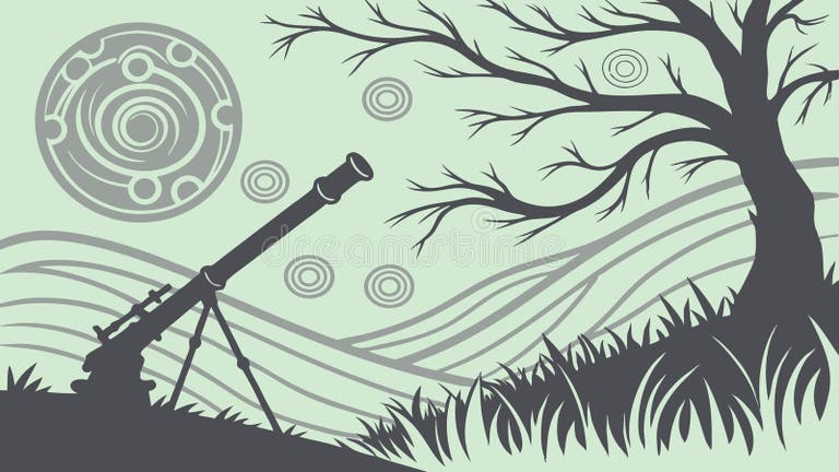 Artistic Telescope in Abstract Wavy Landscape, Vector Design Generative ...