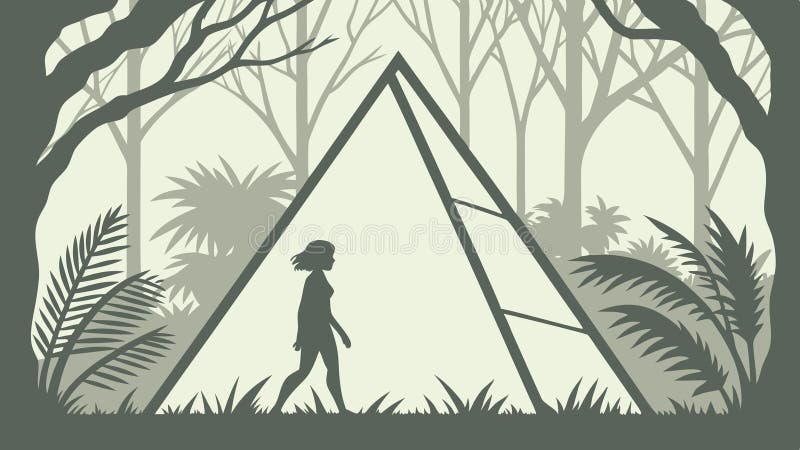 Lone Figure in Forest Triangle, Serenity and Solitude, Vector Design ...