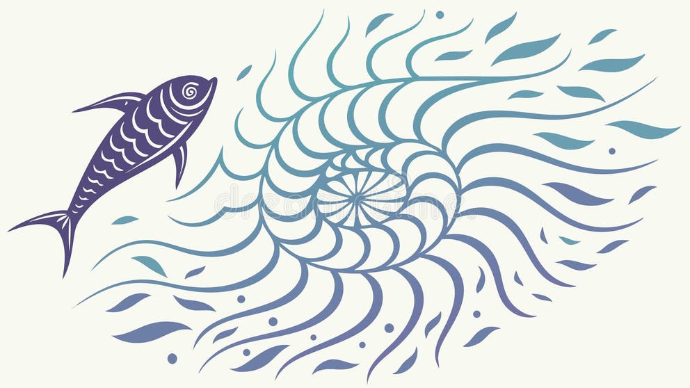 Abstract Stylized Fish with Swirling Spiral Patterns, Fluid and ...