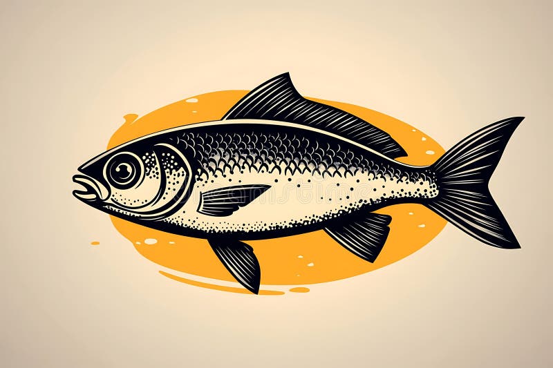 Stylized Fish Illustration with Intricate Details in Black and White on ...