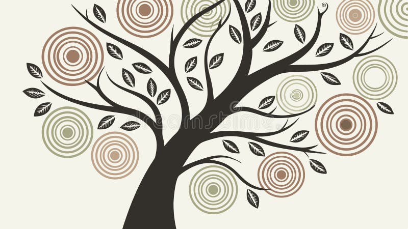 Stylized Tree with Abstract Circular Leaves, Growth Nature Vector ...